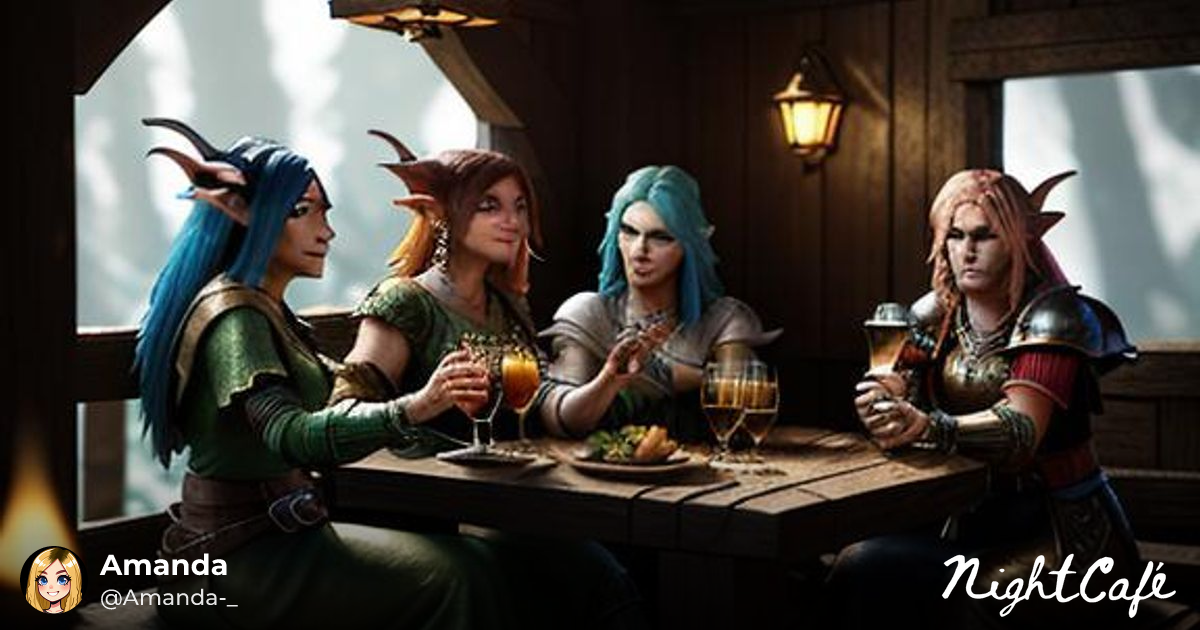Female Goblins Enjoying Cocktails in Rustic Tavern... - AI Art