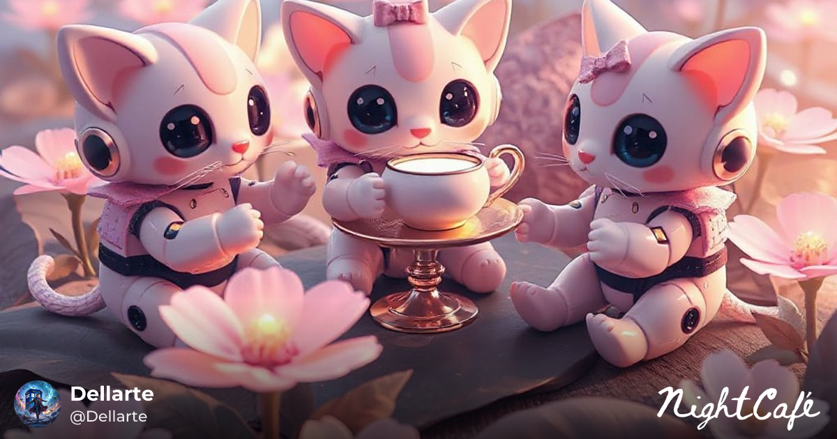 Austenia - Pastel Robot Kittens Tea Party in Futuristic Gard...