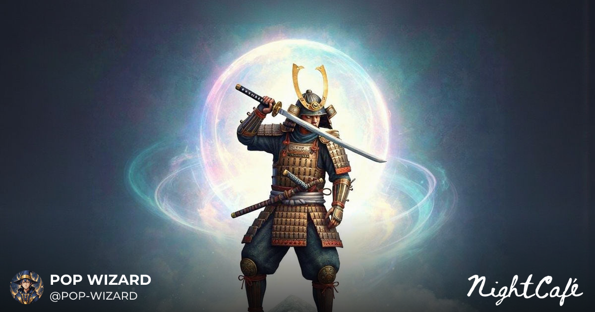 Clockwork Samurai on Misty Peak, in Amano Style - AI Art