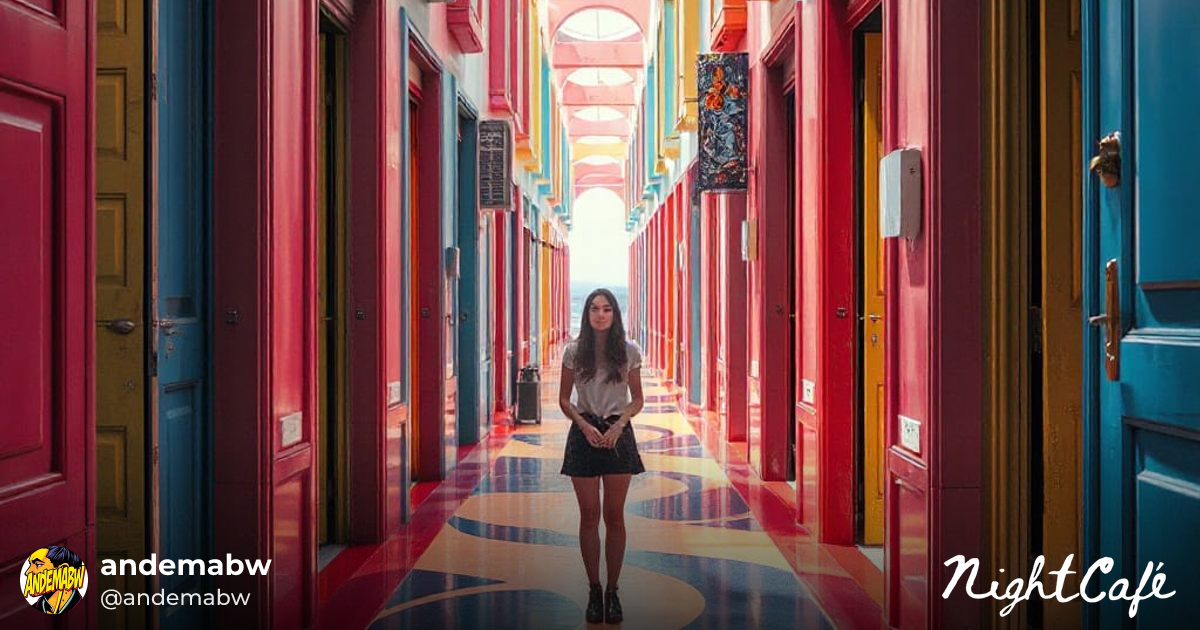 A door labyrinth - Vibrant Door Labyrinth in a Surreal Style