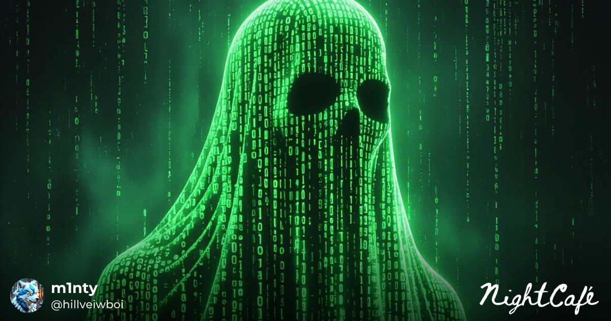 a ghost with green binary code skin