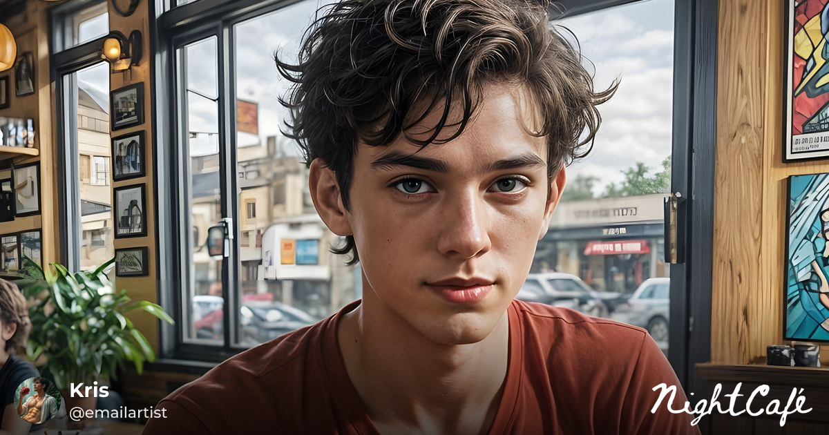 Sean - Mischievous Teen Boy Sits in a Cafe with a Scrawny Fi...