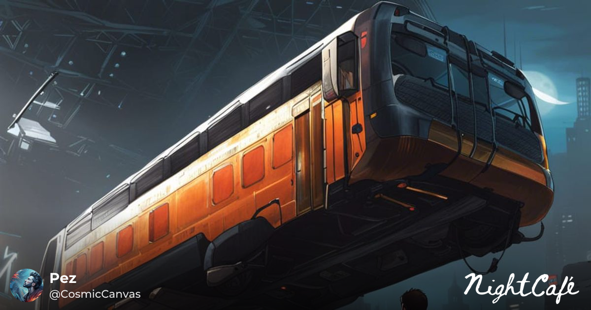 LeviTram - Superhuman Lifts Bus in Cyberpunk Concept Art
