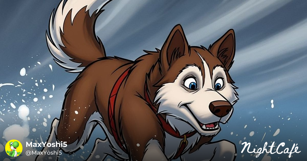 Heroic Balto Runs Through Snowy Landscape in Carto... - AI Art