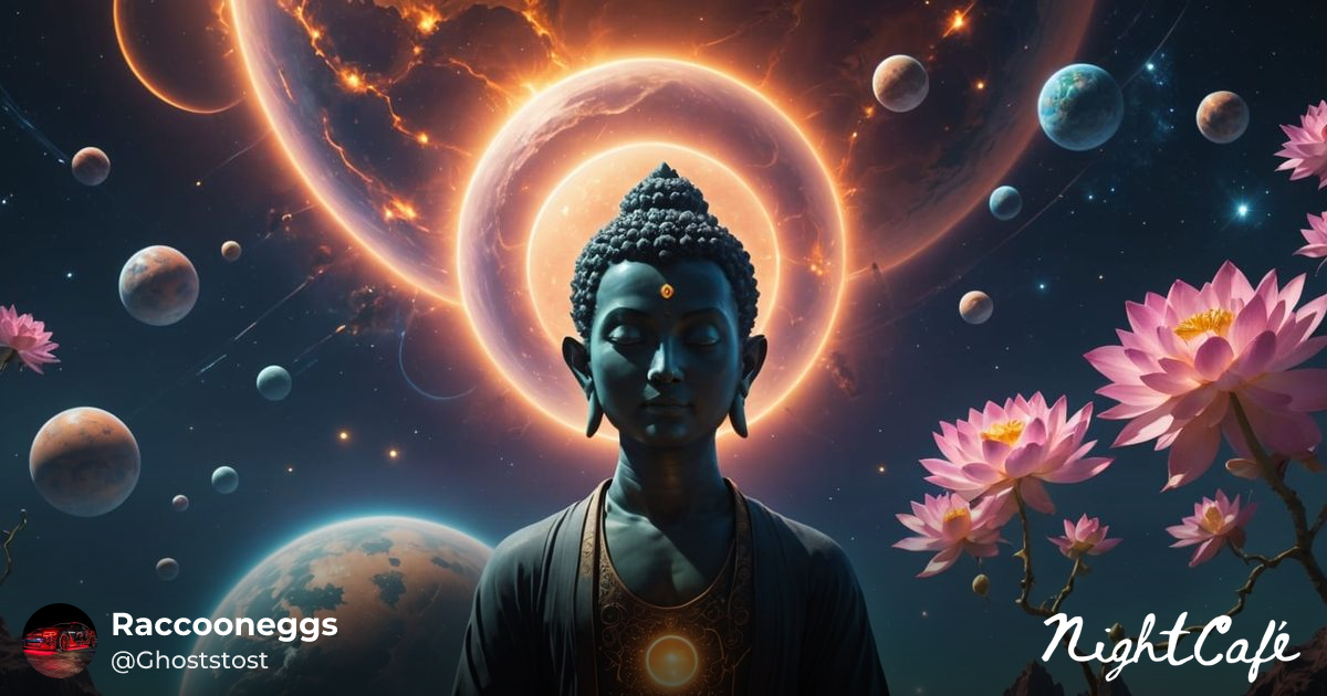 Meditating Planet Floating Above Nebula in Digital... - AI Art
