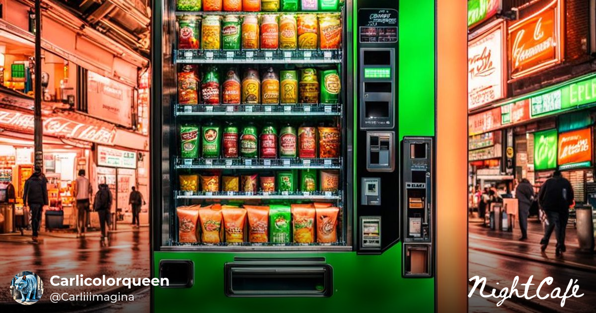 Green and peach with neon lights - Peach Juice Vending Machi...