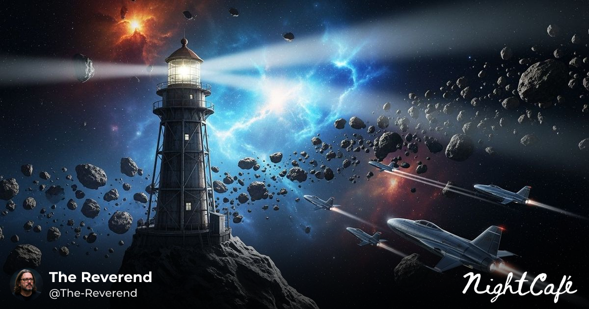 Deep Space Lighthouse - Lighthouse in Space with Retro Space...