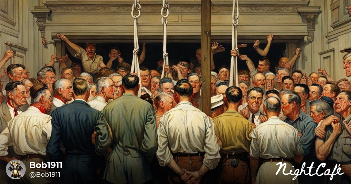 Gallows Scene in Norman Rockwell Style - AI Art