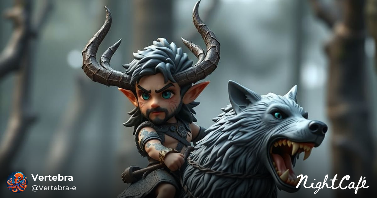 Satyr warrior riding a majestic dire wolf