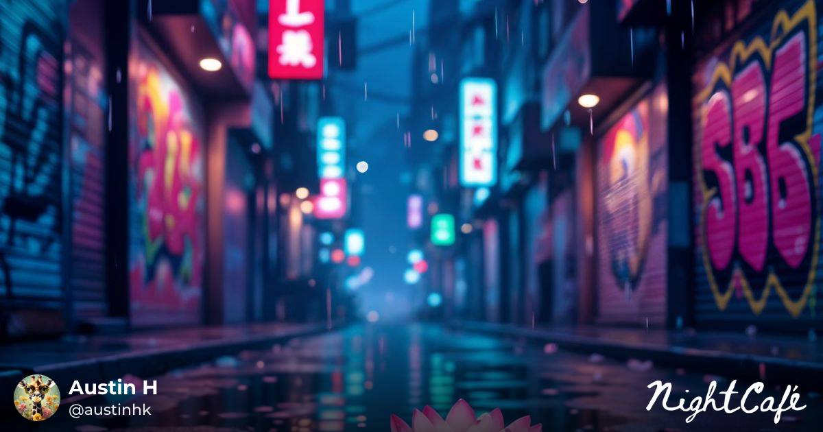 Alley’s Hidden Bloom. - Neon Alley's Hidden Bloom: Cyberpunk...