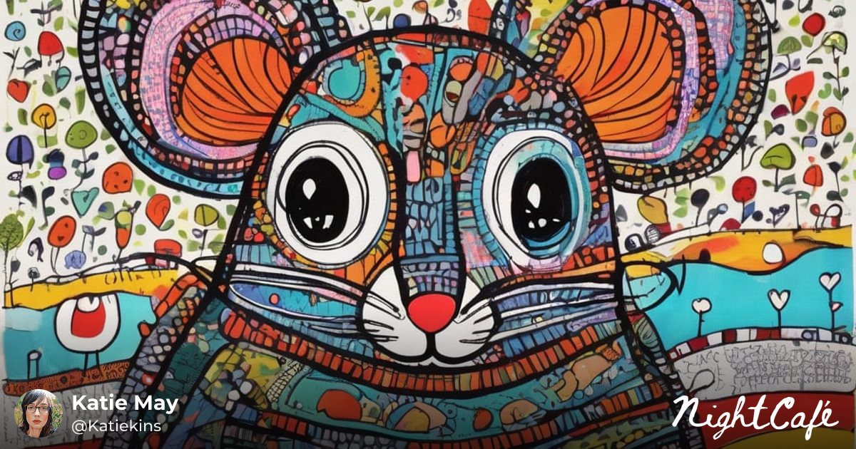 Shy mouse - Cute Shy Mouse in Art Brut Style