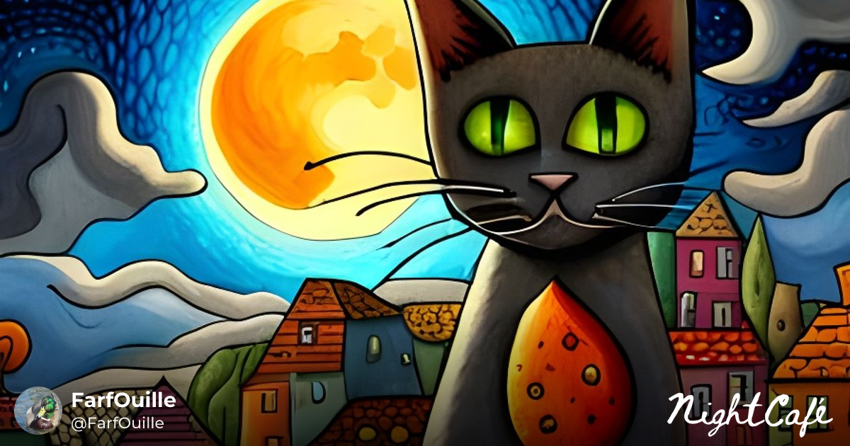 Halloween - Halloween Black Cat in Cubist Watercolor Style