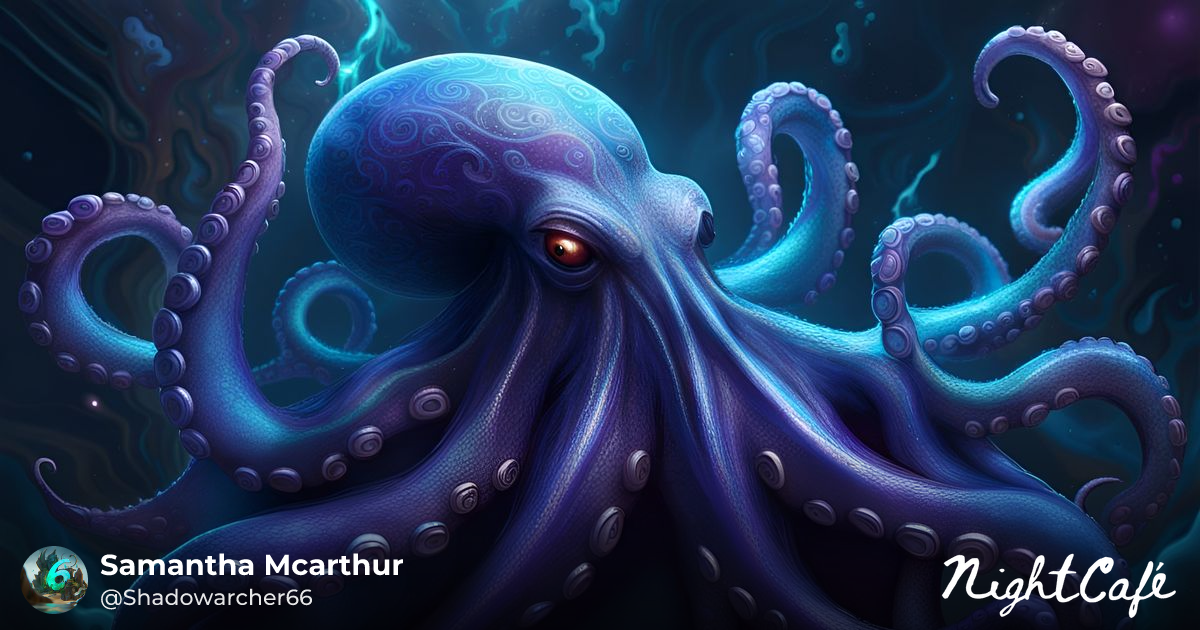 purple turquoise octopus - Cosmic Octopus Demon God in Dark...