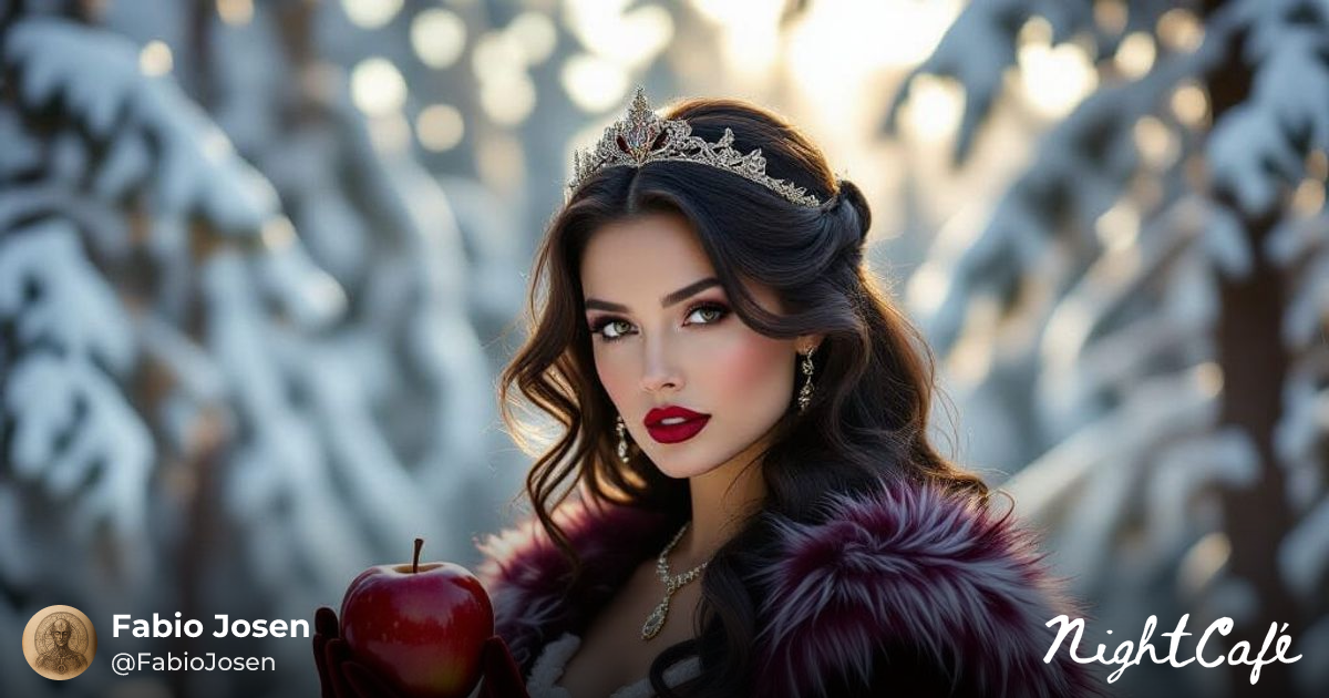 Princess With Poisoned Apple in Snowy Forest - AI Art