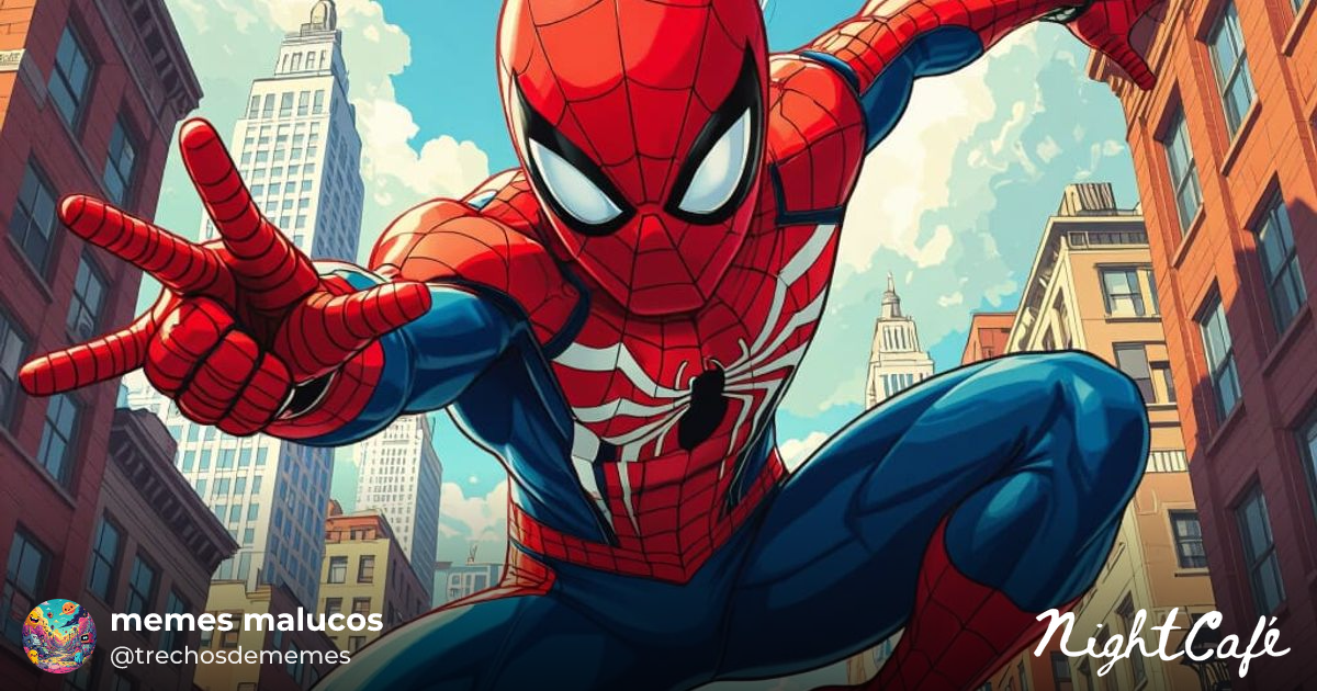 homem aranha meme - Humorous Spider-Man in Cartoon Cityscap...
