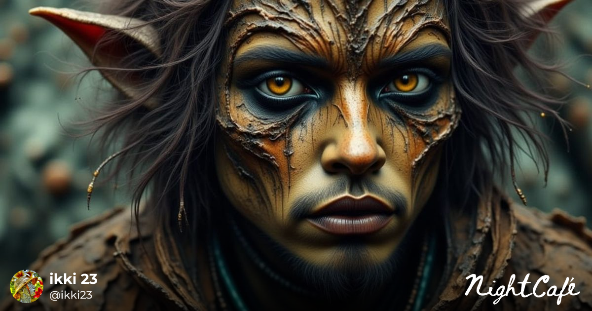 Cryptid in Tree on Exoplanet, Dark Fantasy Style - AI Art