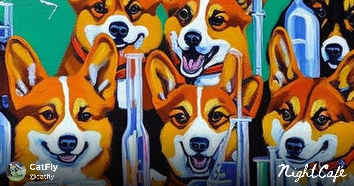 Corgi Mad Scientists in Lab, Neo-Impressionist Oil... - AI Art