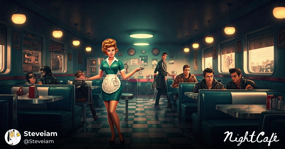Retro Diner Scene in Vargas and Elvgren Style - AI Art