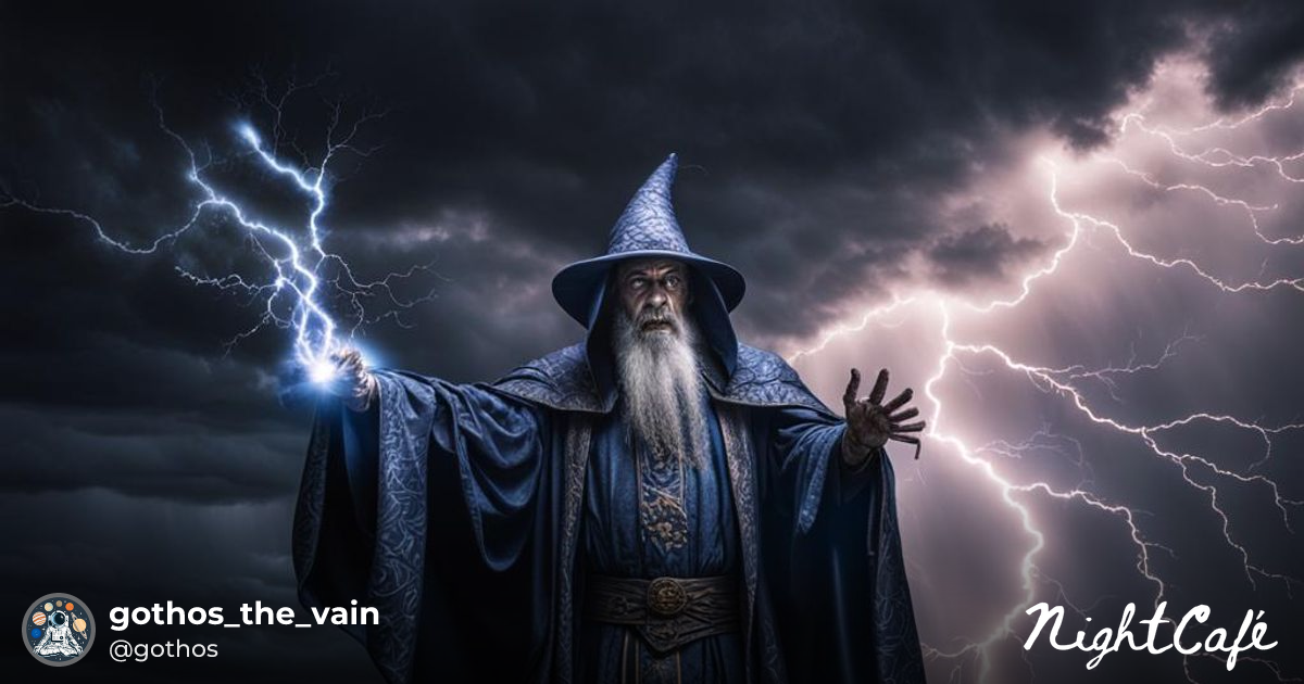 Evil Wizard Conjuring Woe in Lightning Storm - AI Art