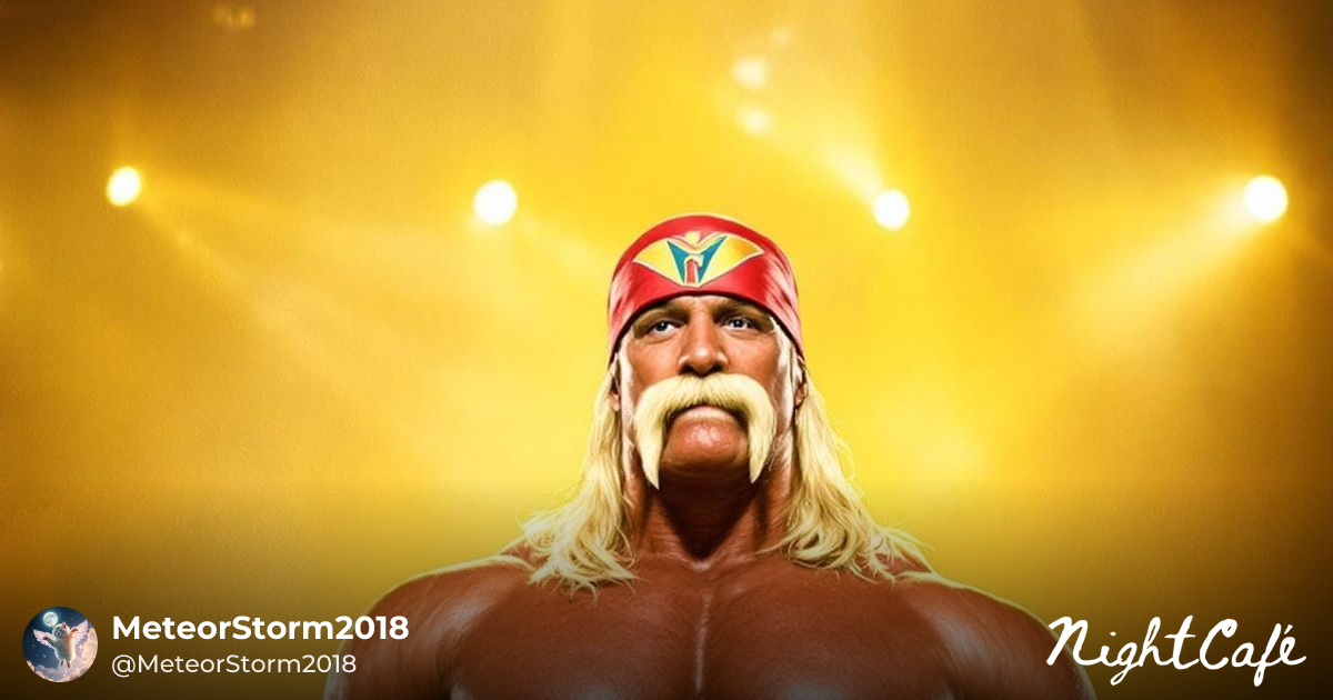 Hulk Hogan Flexing in Ring Surrounded by Fans - AI Art
