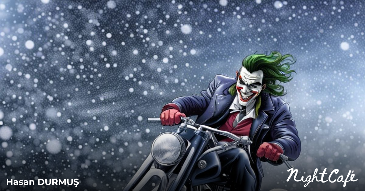 Joker Rides Chopper Motorcycle in Snow - AI Art