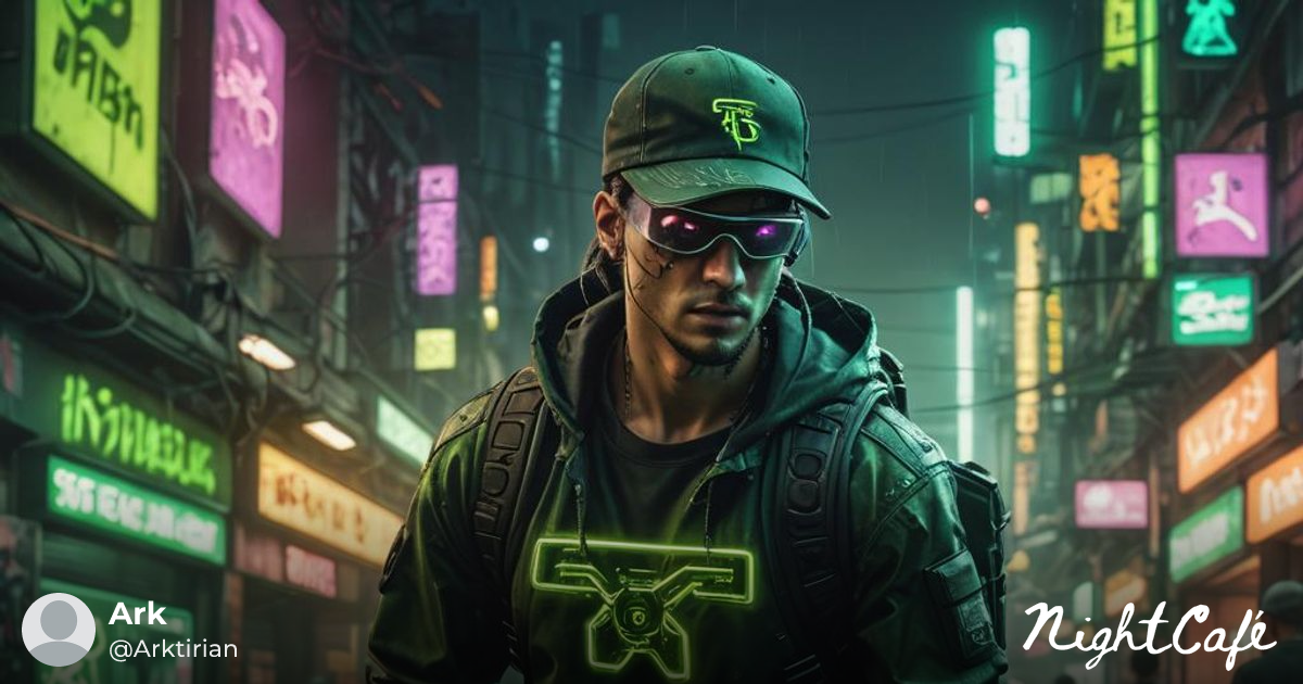 Cyberpunk Hacker Escaping in Neon Cityscape - AI Art