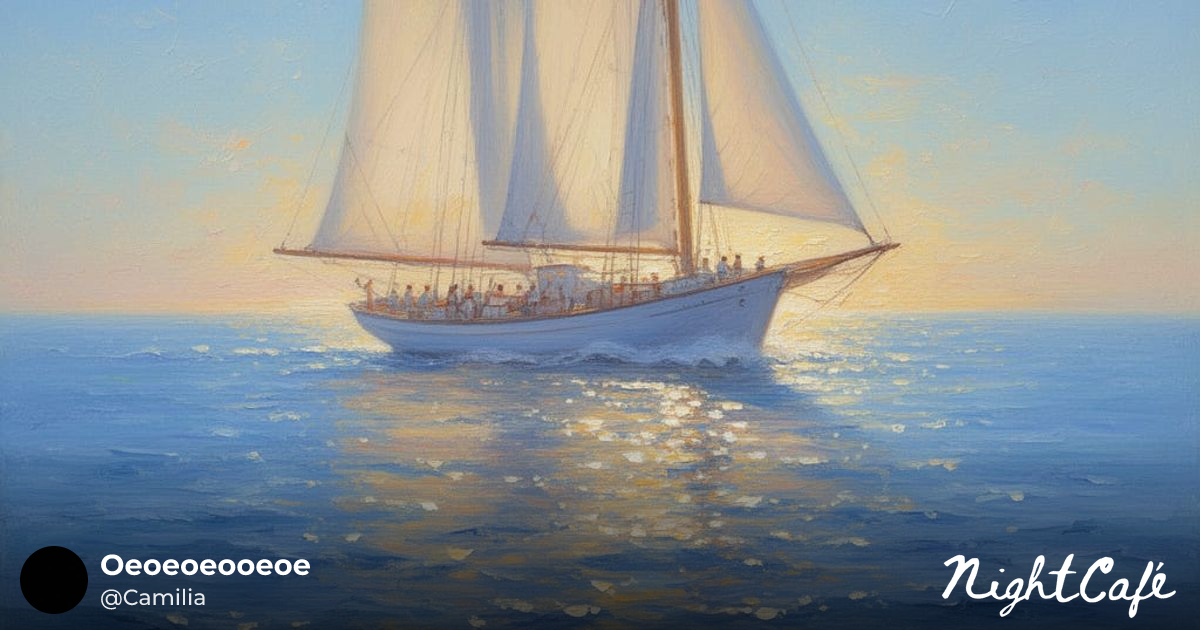 Bateau a voile - Majestic Sailboat on Calm Azure Sea in Gold...