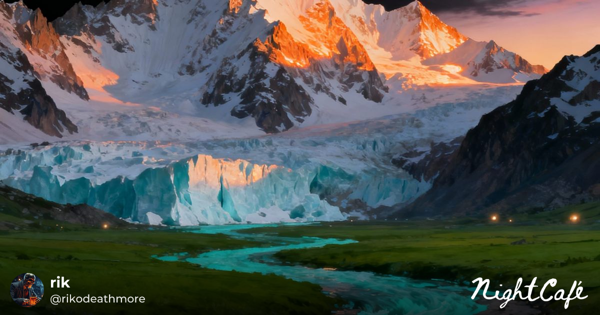 Twilight Landscape with Snowy Peaks and Melting Ic... - AI Art