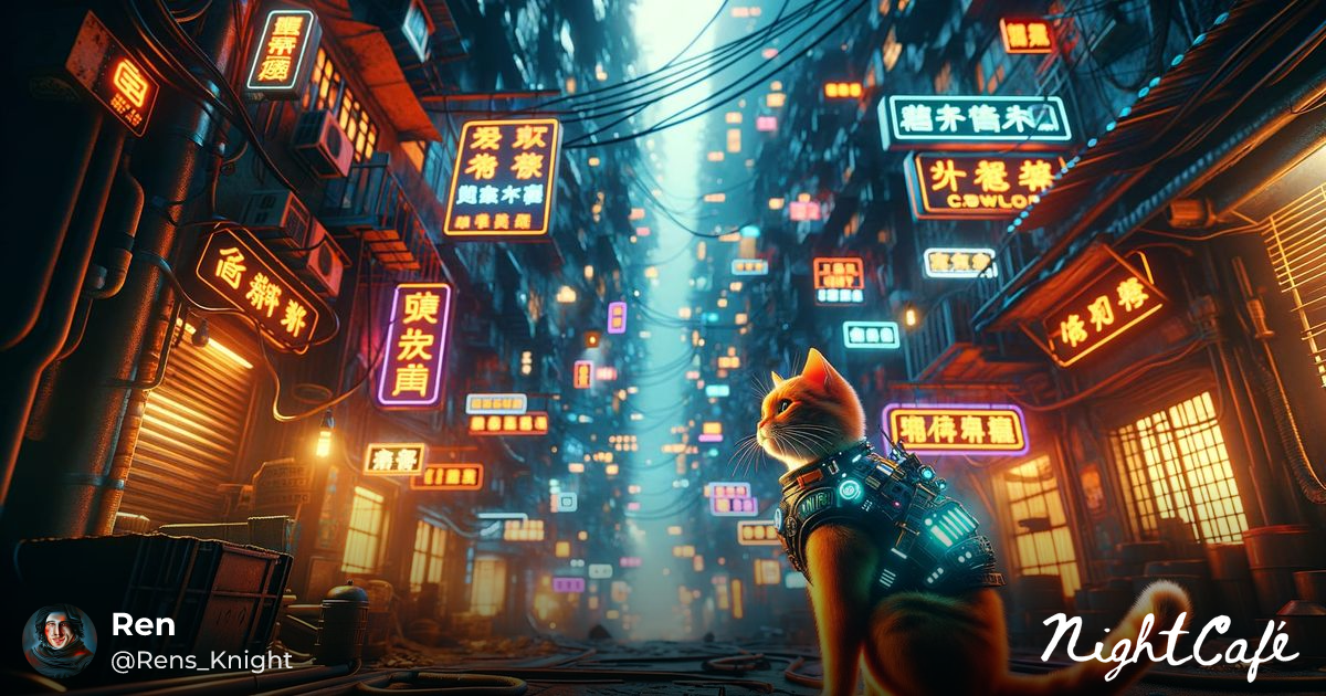 STRAY (III) - Cyberpunk Kowloon Walled City with Tabby Cat