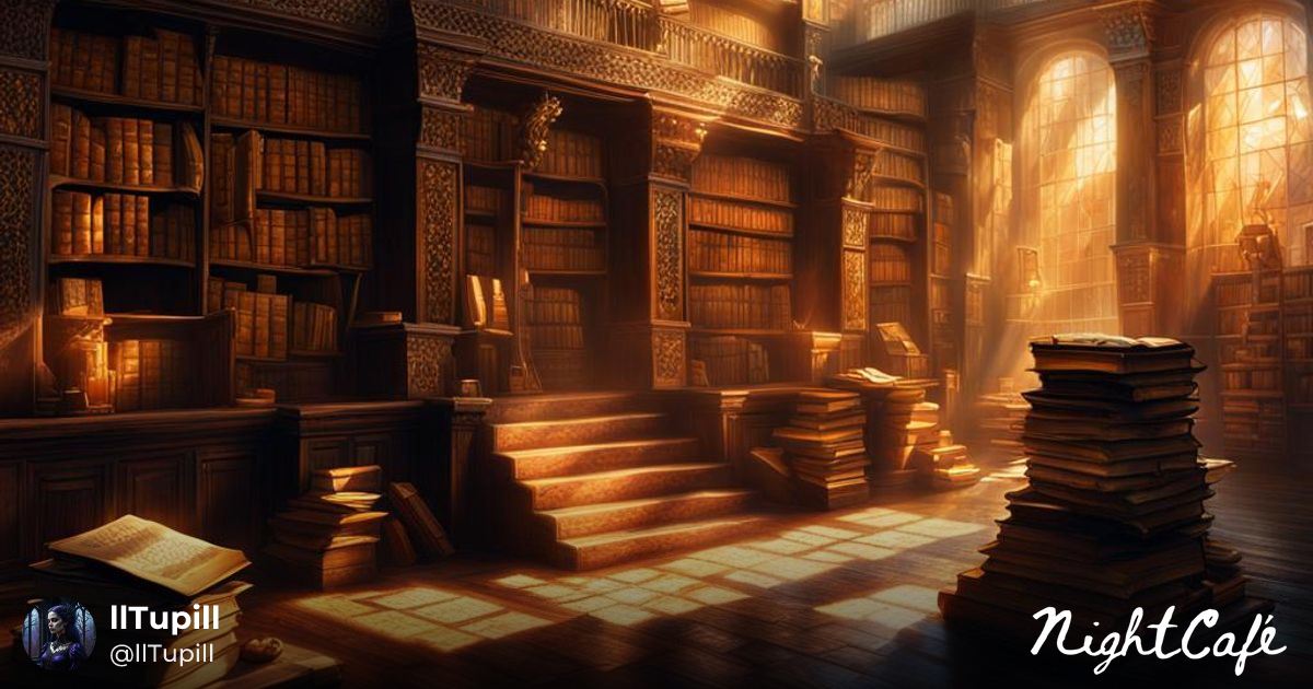 an ancient library, - Ancient Library with Sunlight and Tow...
