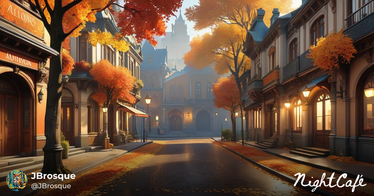 Autumnal town street - Autumn Town Street in Alphonse Mucha ...