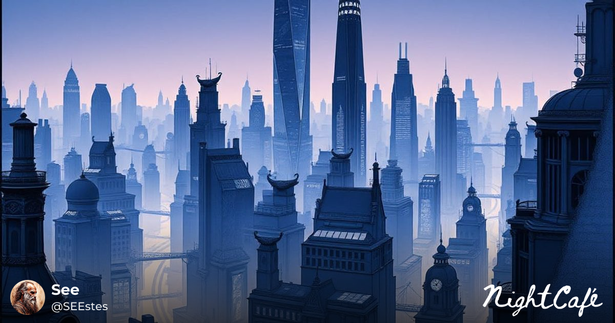 Ethereal Indigo Metropolis at Dusk - AI Art