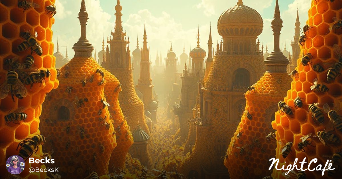 The World of Bees - Surreal Bee Metropolis in Golden Light