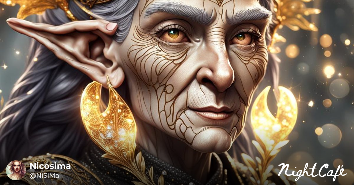Beautiful old elf woman - Shimmering Elf Woman in Digital A...
