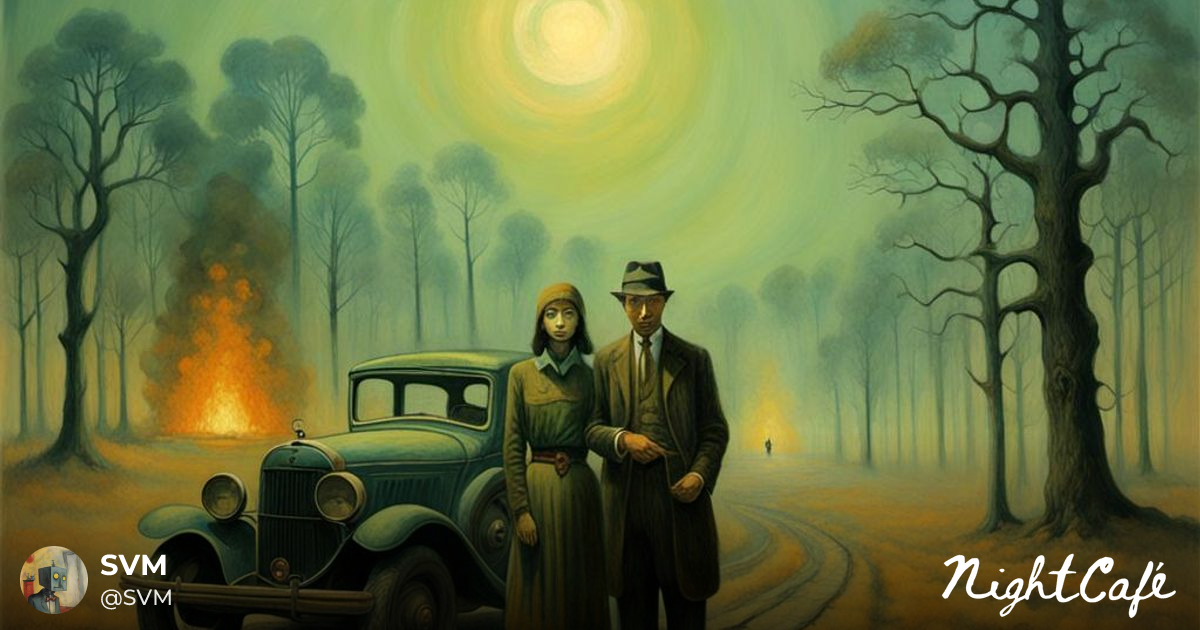 Bonnie and Clyde in Dark Surrealist Style - AI Art