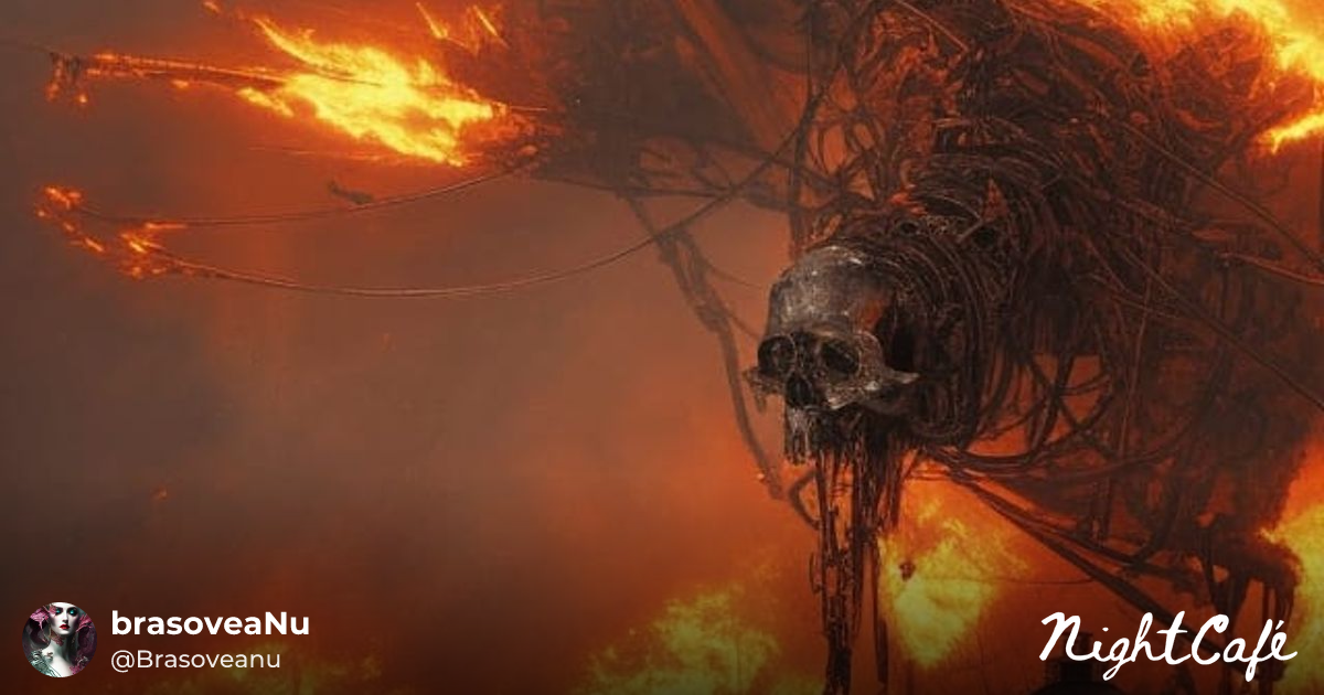Skull Train on Fire: Epic Explosion in Flames - AI Art
