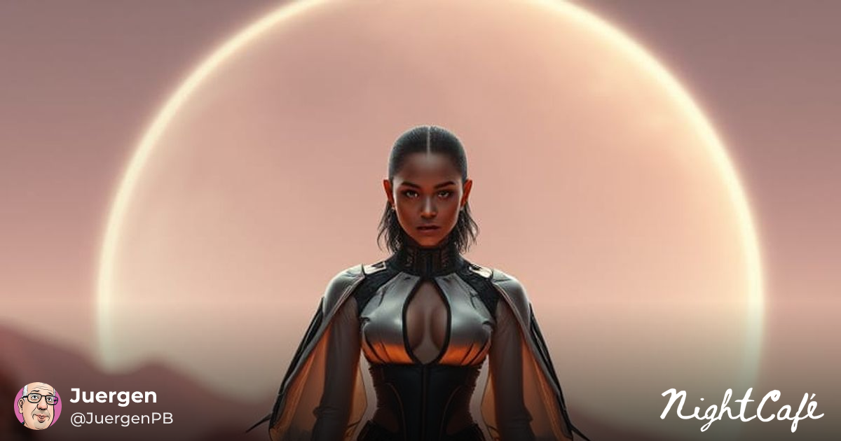 A model wearing a futuristic high-fashion outfit in a glowing runway ...