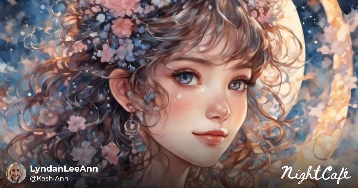 Flower Moon - Anime Style Woman with Prismatic Eyes and Moon