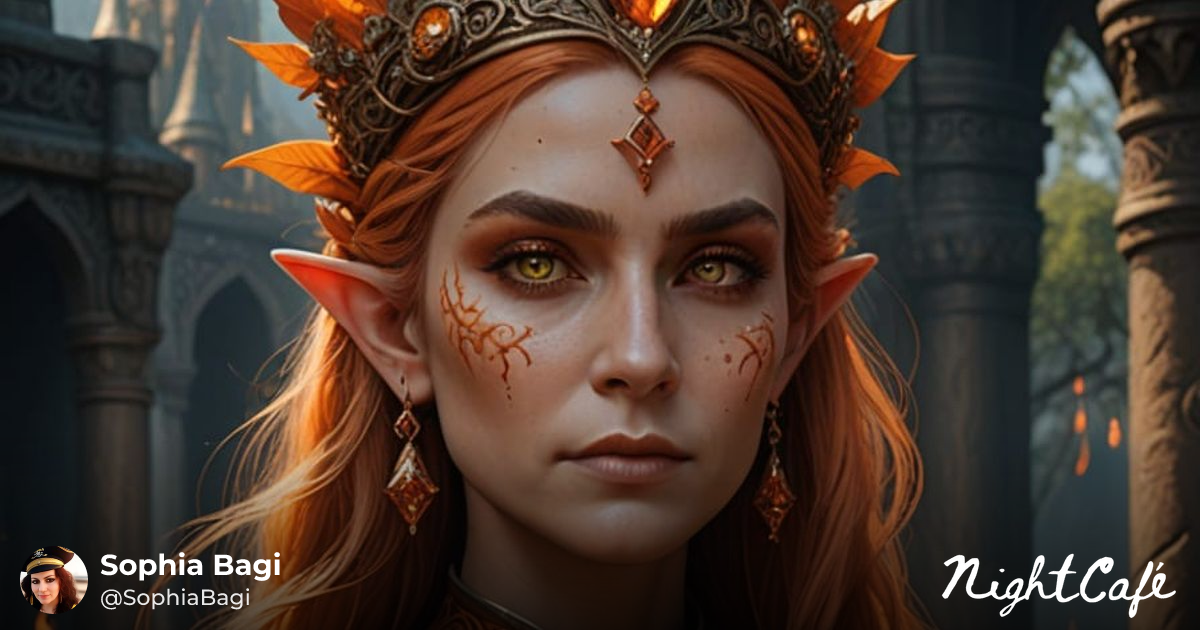 Elegant Elf Queen in Burnt Orange Majesty - AI Art