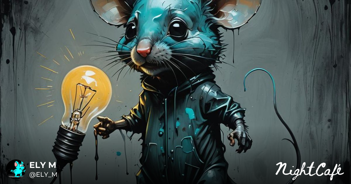 Aqua Chibi Mouse and Lightbulb in Grunge Style - AI Art