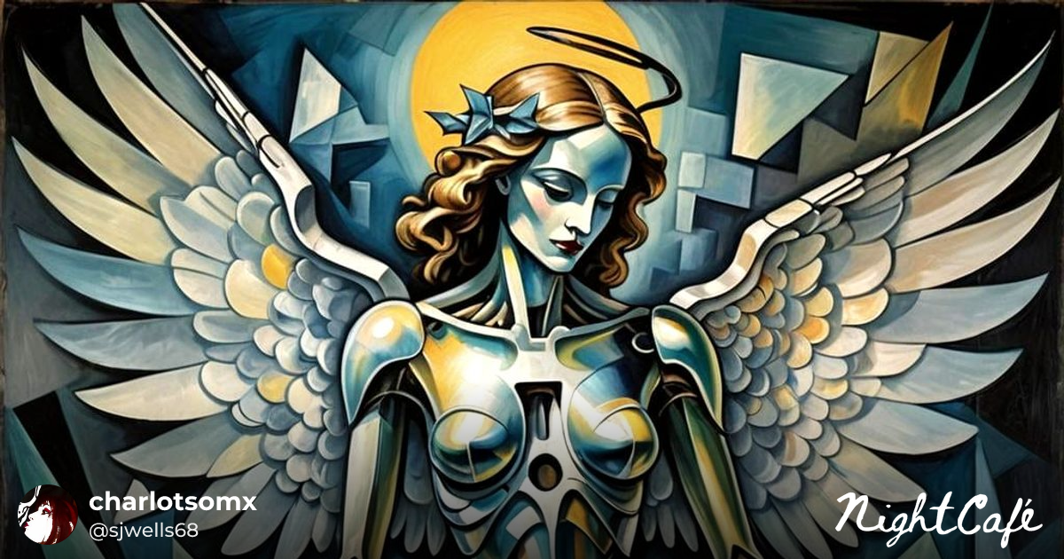 Cubist Angel - Neon Cubist Angel in Sfumato Chiaroscuro Styl...