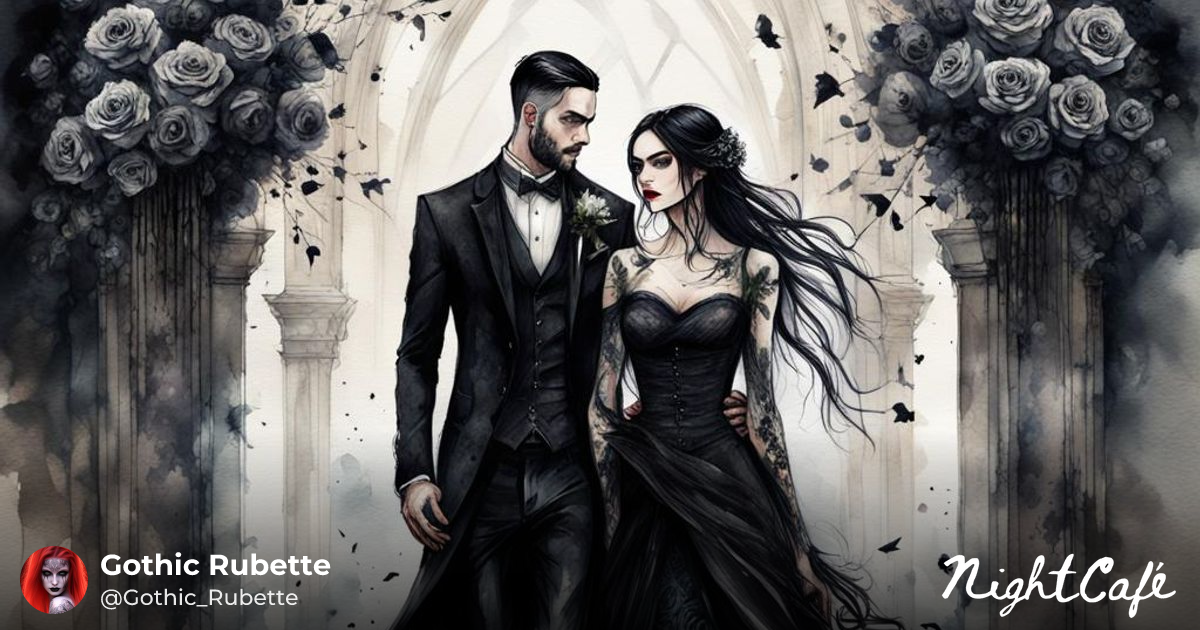 Goth wedding - Striking Black Goth Wedding Watercolor Illust...