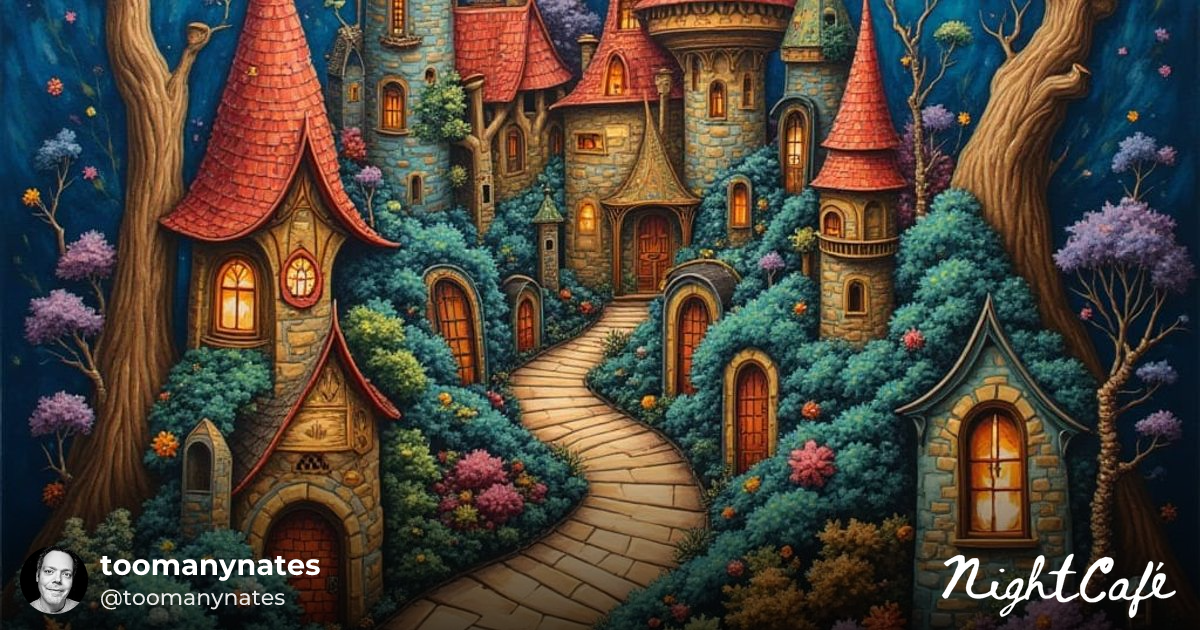 Epic surreal cubism cottages - Surreal Cubist Bonsai Village...