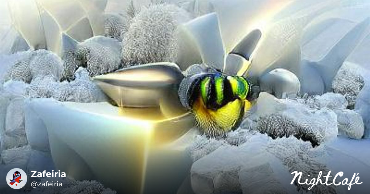 a frozen bee evolved - Frozen Bee in Icy Aetherpunk Landscap...