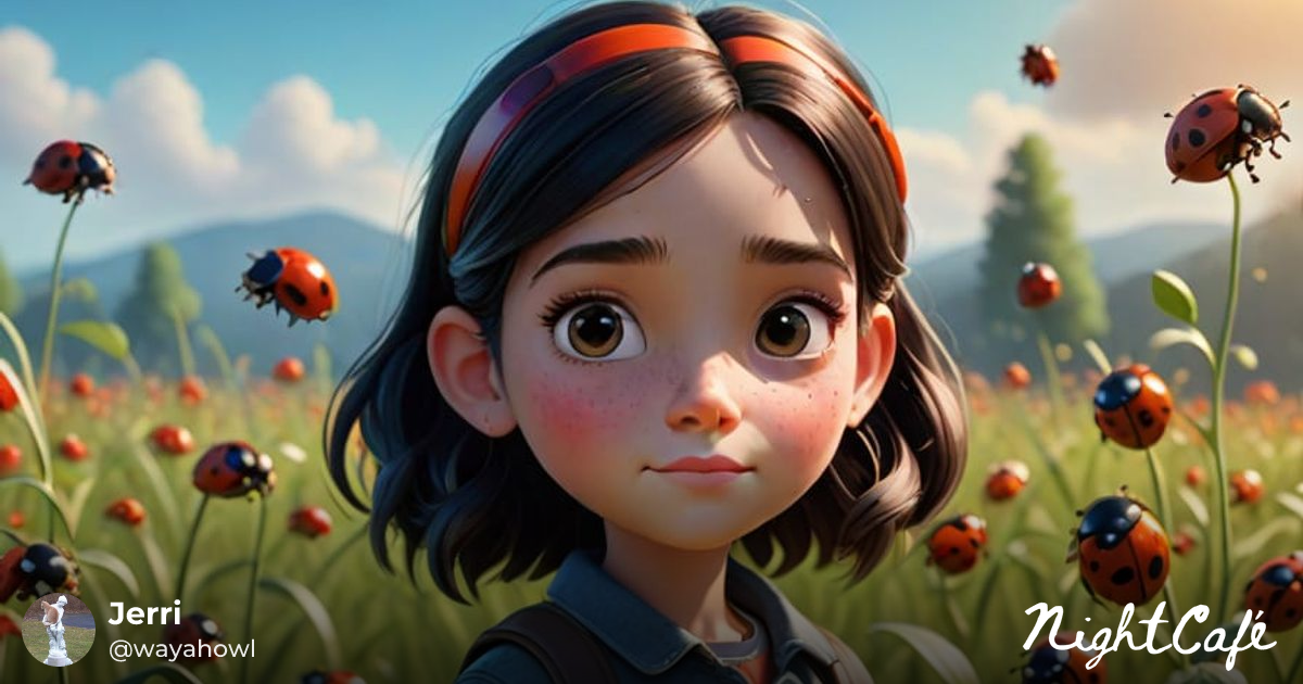 Whimsical Girl in a Vibrant Field of Ladybugs - AI Art