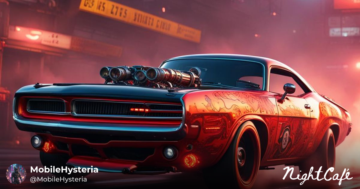 Cyberpunk Drag Race with Red Hellcat Car - AI Art