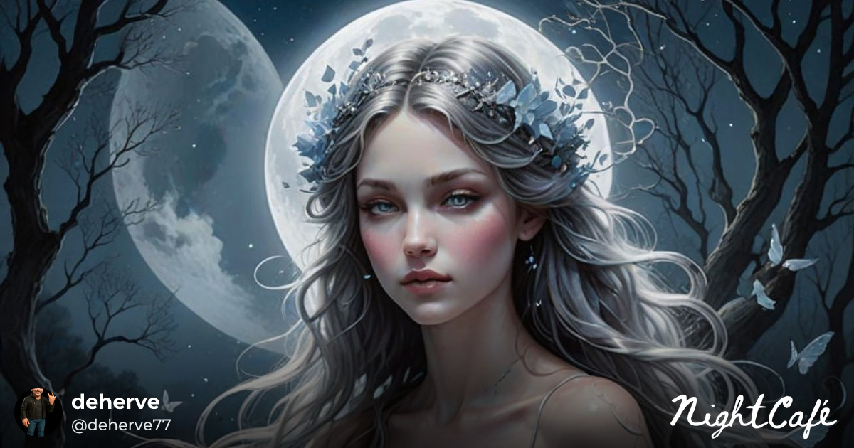 A lunar nymph, muted airbrushed style illustration, her form softly ...