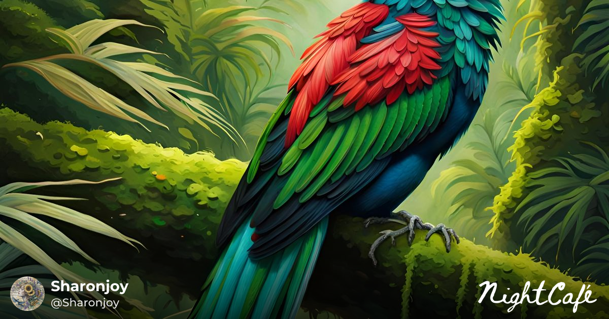 Rainforest Quetzal - Quetzal Bird in Rainforest, Stylized W...