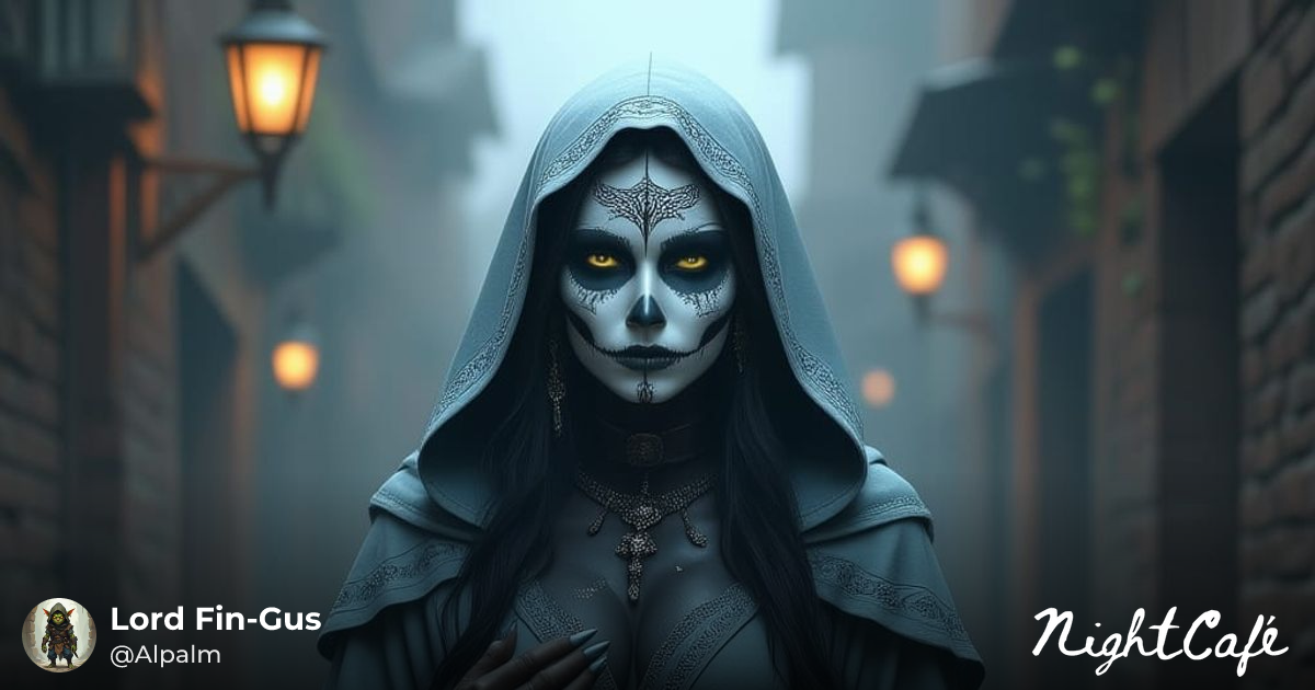 Elven Warlock with Sugar Skull Face in Dark Fantas... - AI Art