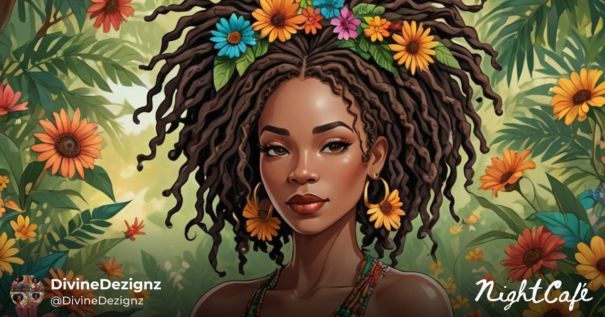 Floral Vibe - Bohemian Locs: A Digital Cartoon Illustration
